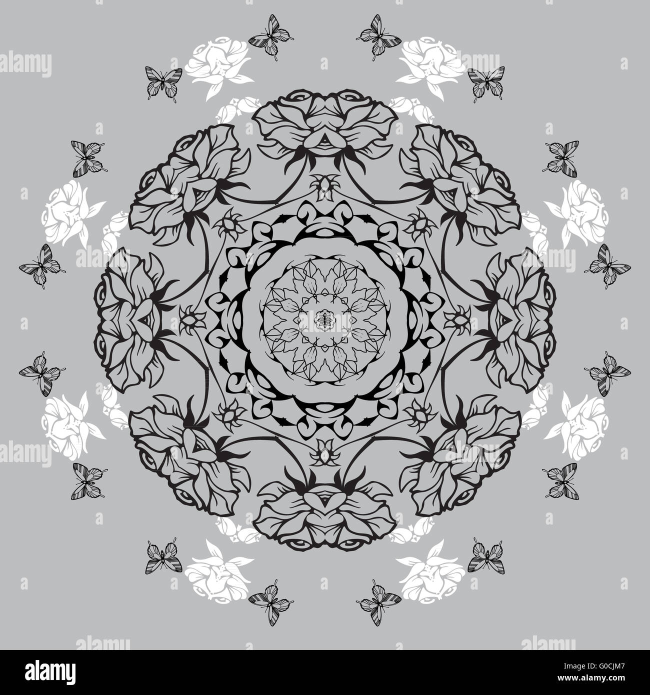 Round oriental pattern of flowers Stock Photo - Alamy