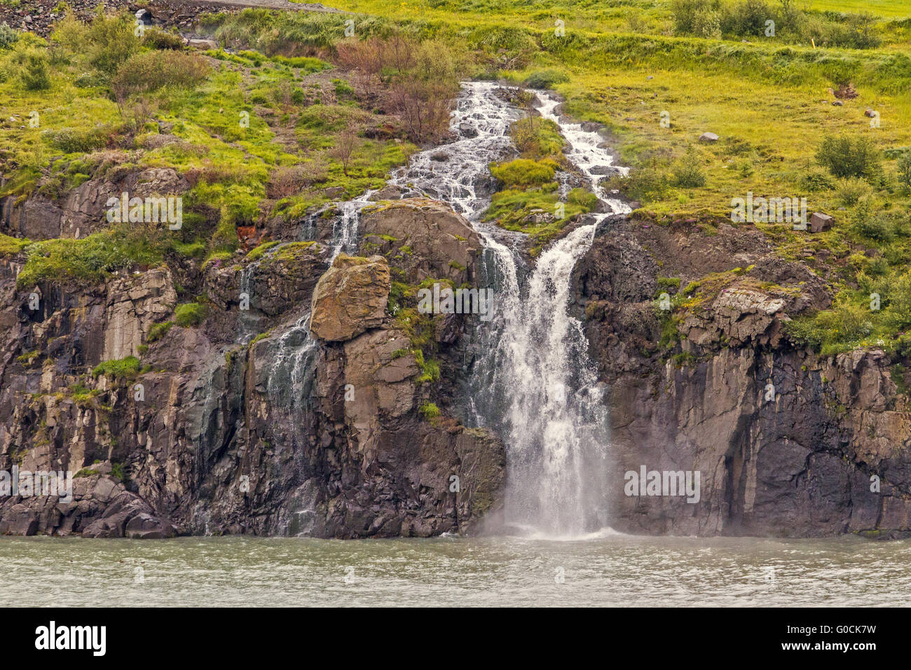 River Flowing Into The Sea Akureyri Stock Photo - Alamy