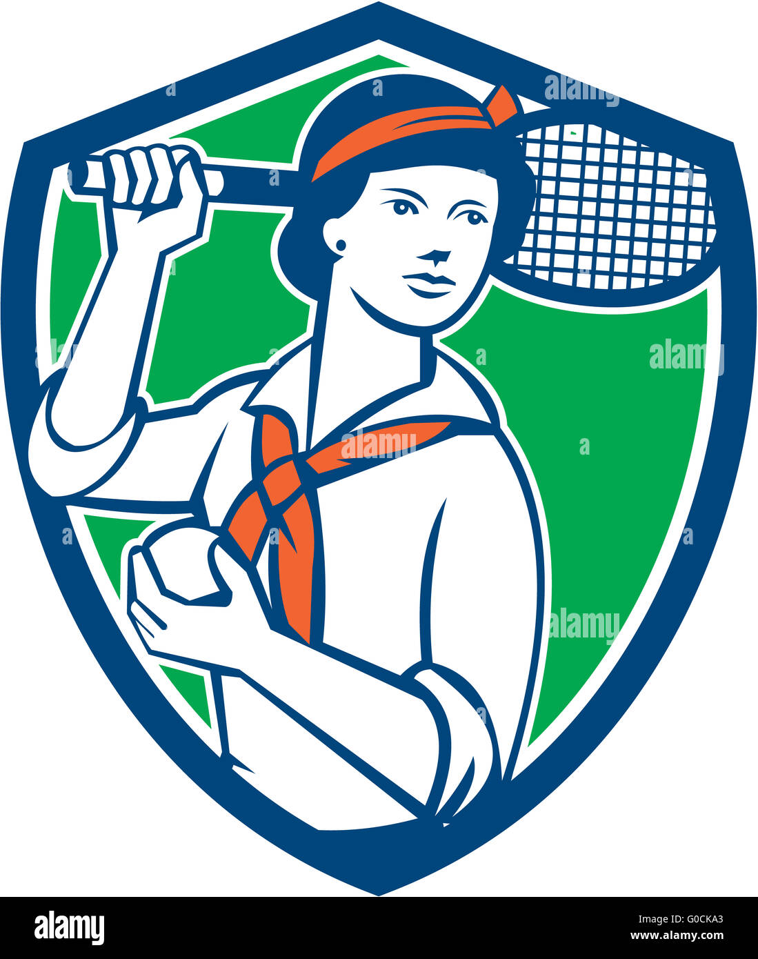 Female Tennis Player Racquet Vintage Shield Retro Stock Photo - Alamy