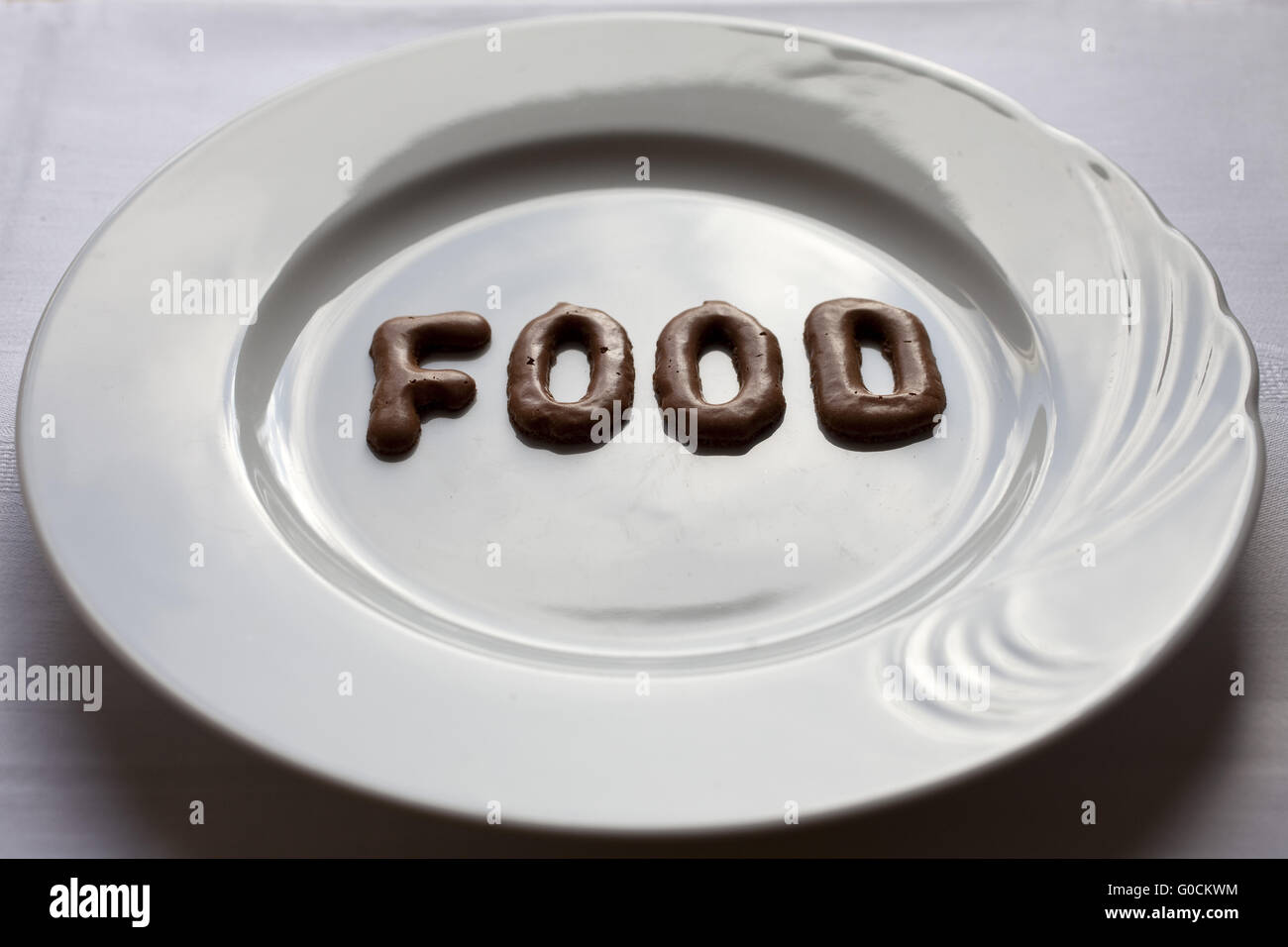 Letters forming the word food on a plate Stock Photo - Alamy