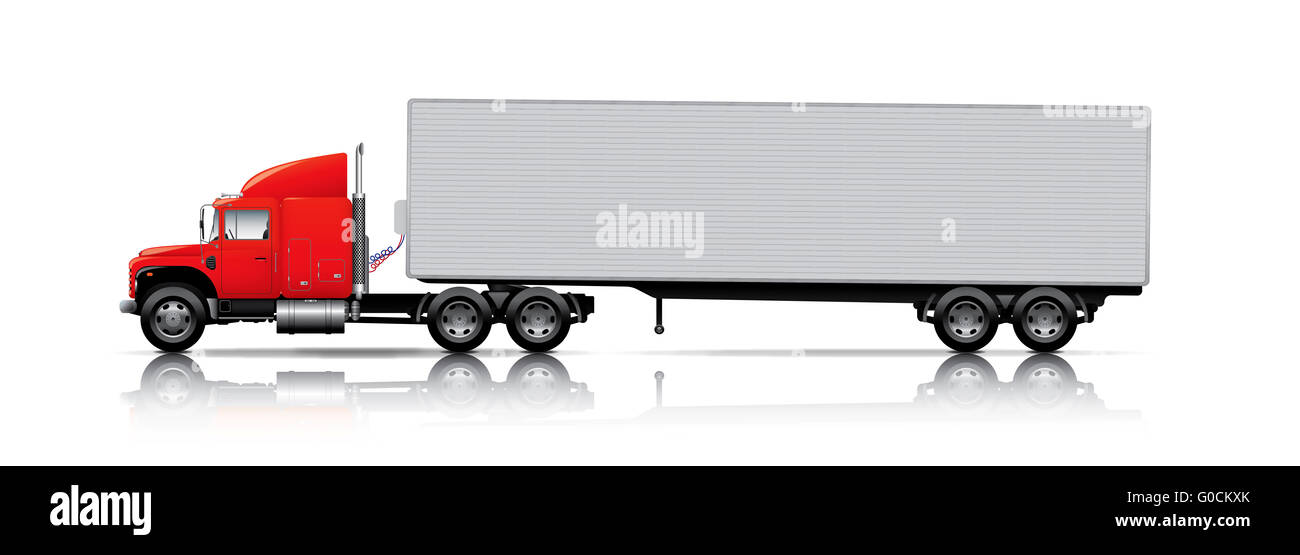 Red semi - truck with trailer Stock Photo - Alamy