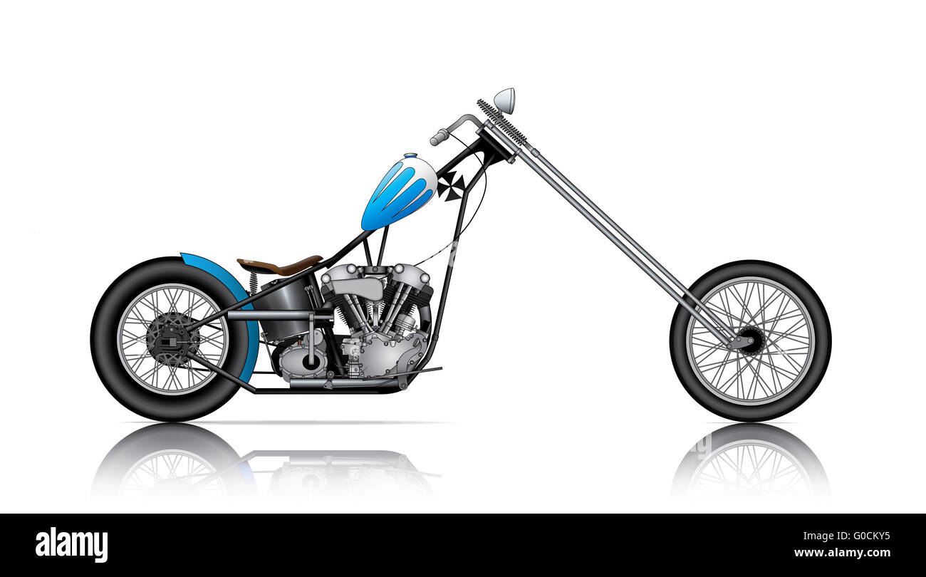 BLUE LONG CHOPPER ON WHITE BACKGROUND Stock Photo - Alamy