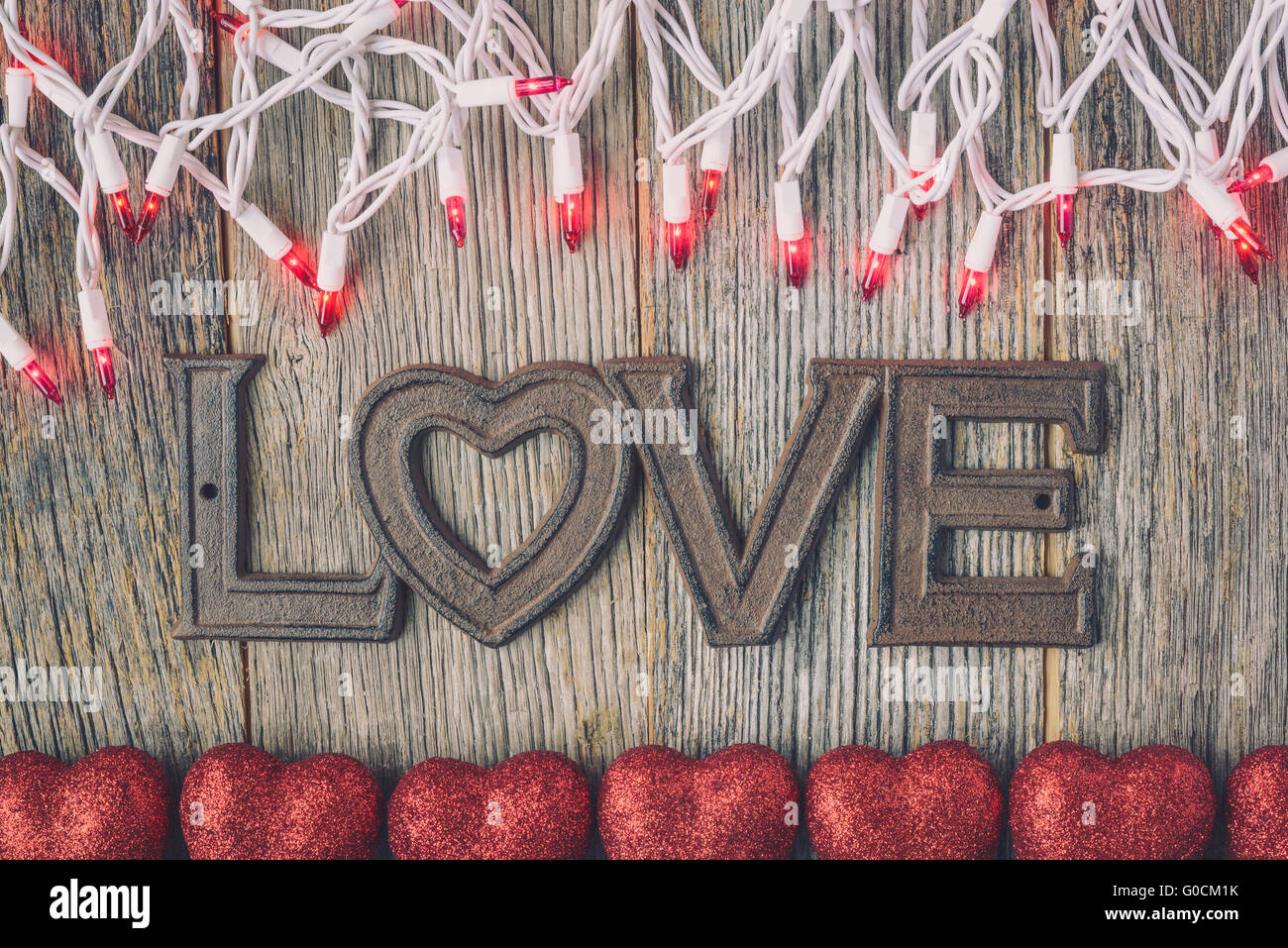 Valentine's Day Top Down Background Blurred with Hearts and Lights ...