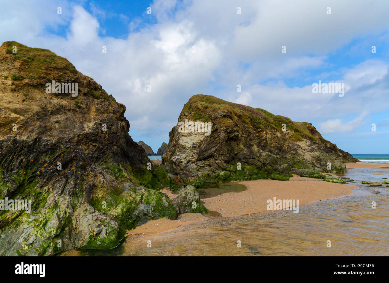 Holywell Beach at low tide Stock Photo - Alamy