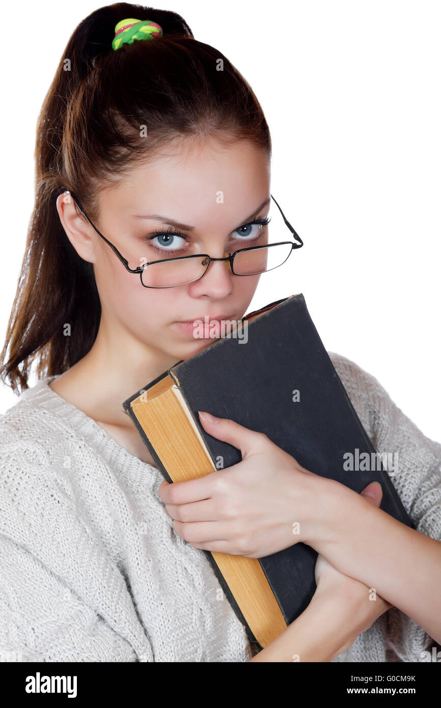 girl with the book isolated on a white background Stock Photo - Alamy