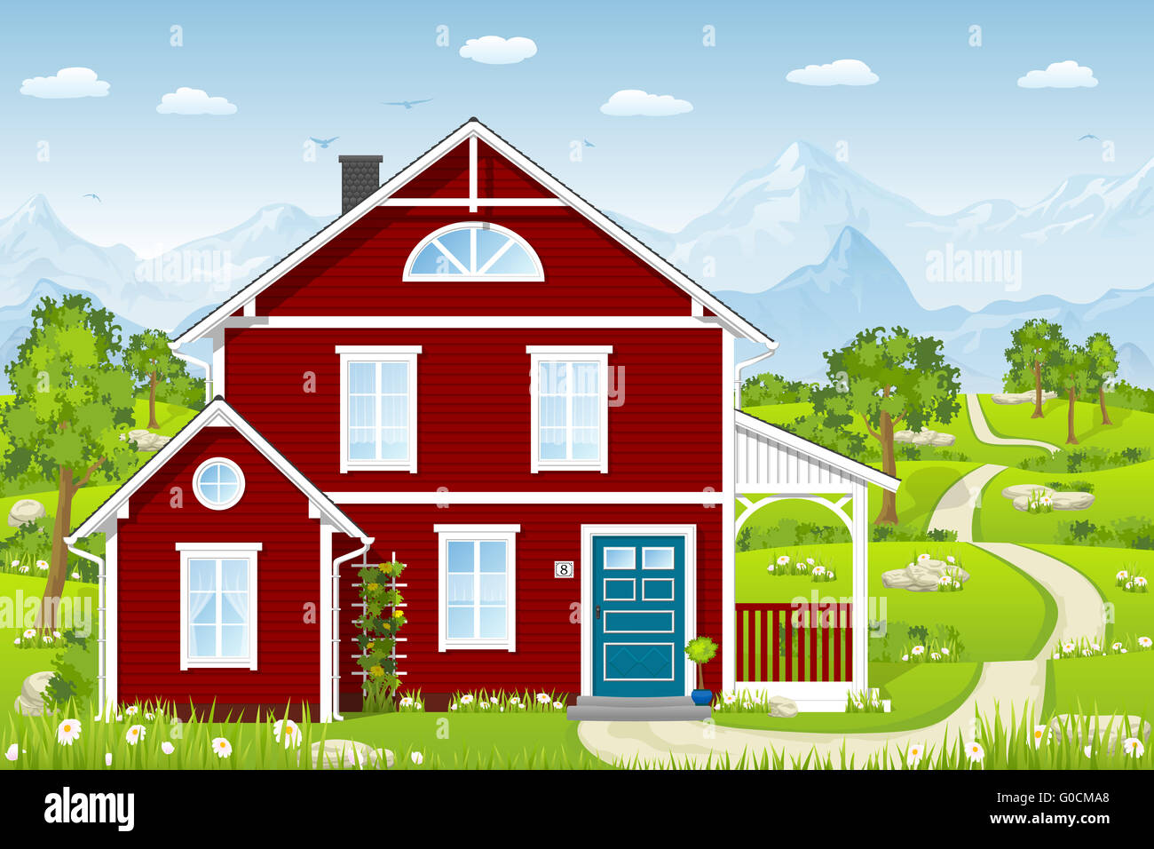 Red Country House Stock Photo - Alamy