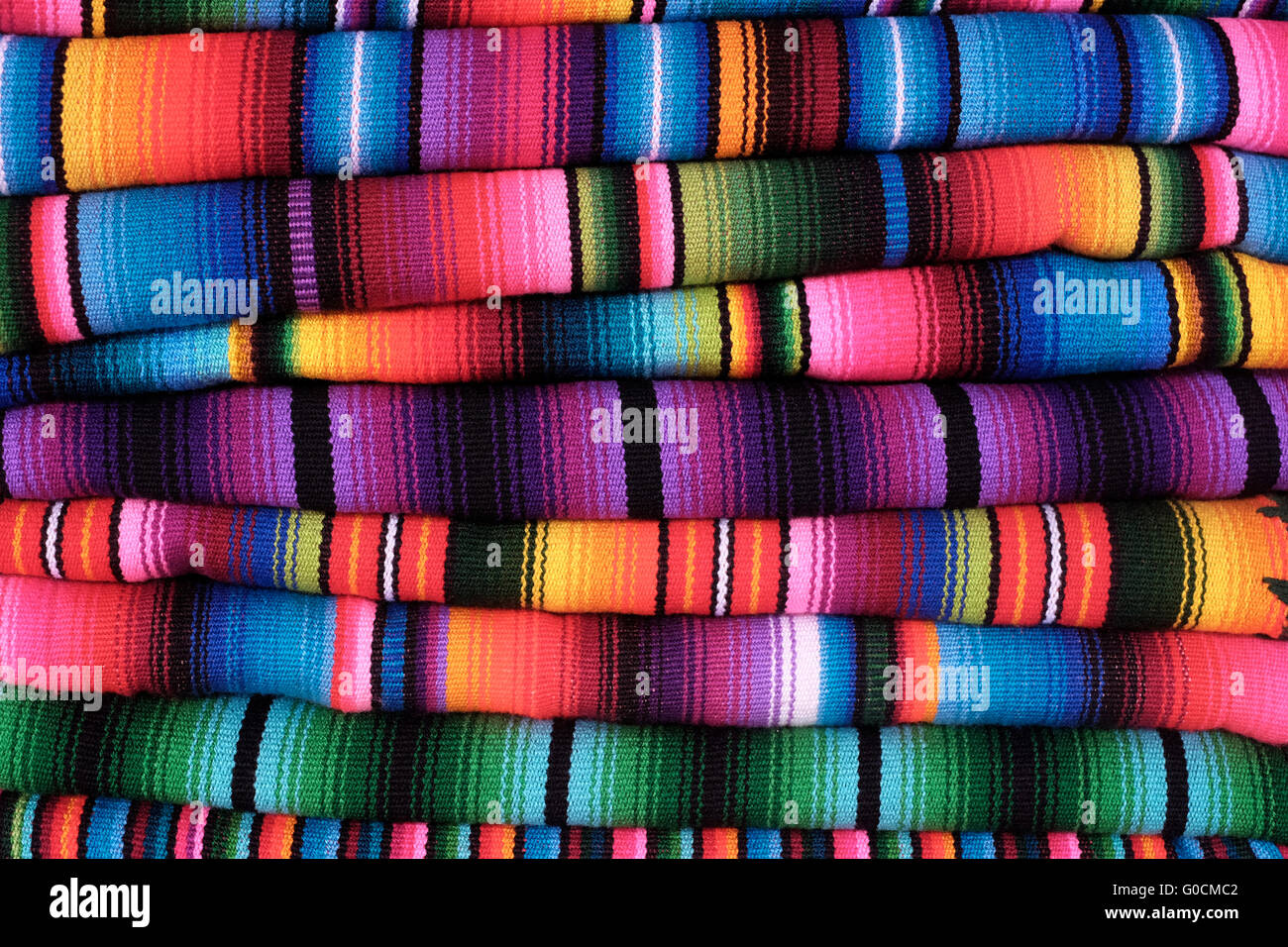 A display of tzutes or traditional utility cloths for sale at the ...