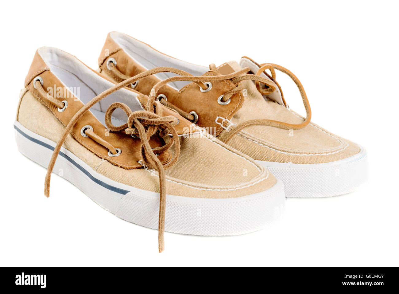 Pair of boat shoes isolated on white left side view Stock Photo - Alamy