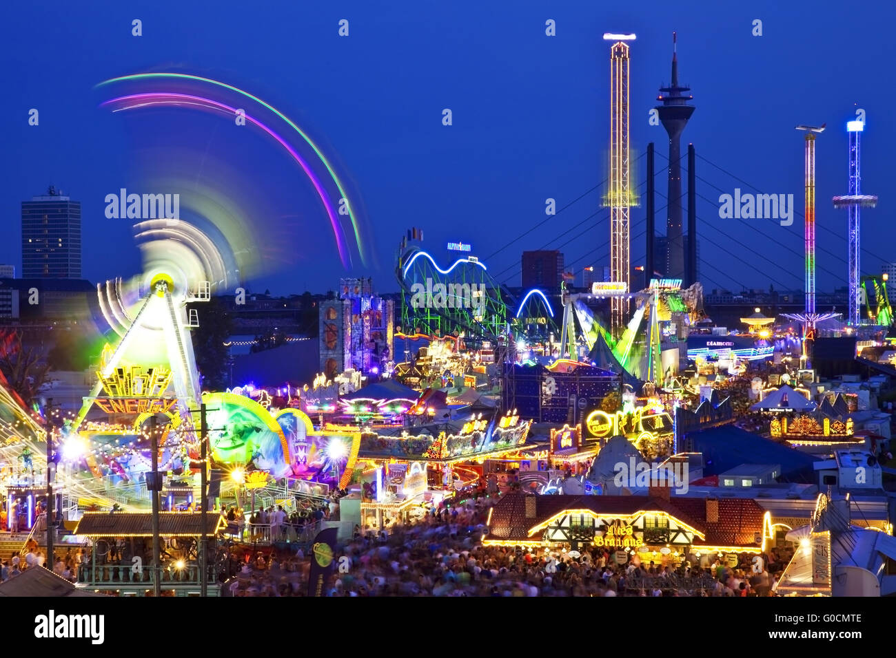 biggest funfair on the river Rhine with firework Stock Photo - Alamy
