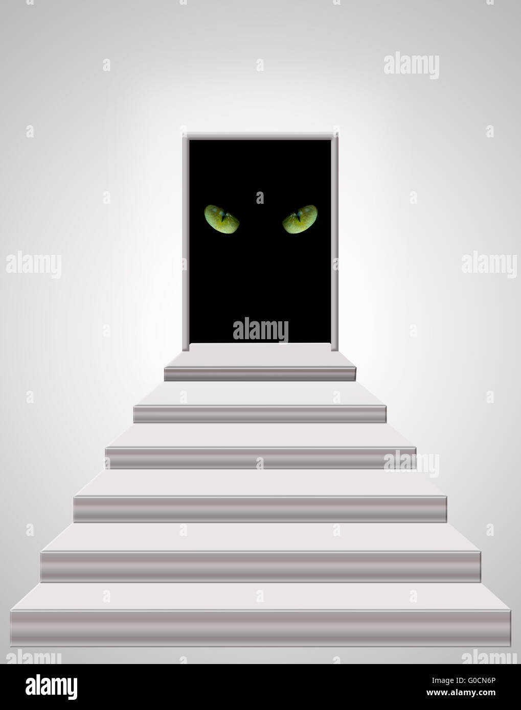 stairs leading to the door with intent cat's eyes Stock Photo - Alamy
