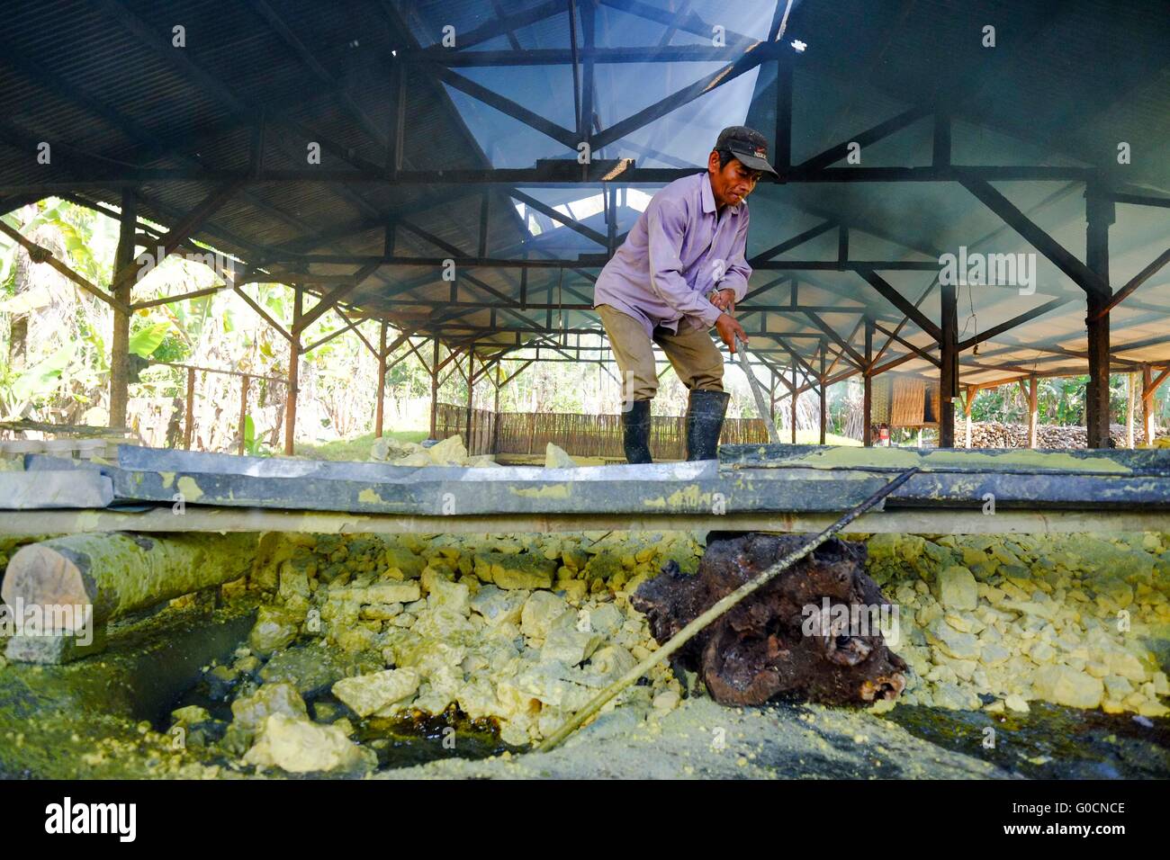 Daily activity inside the traditional sulphur factory in Ijen ...