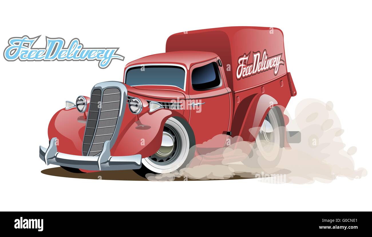 Cartoon retro delivery van Stock Photo - Alamy