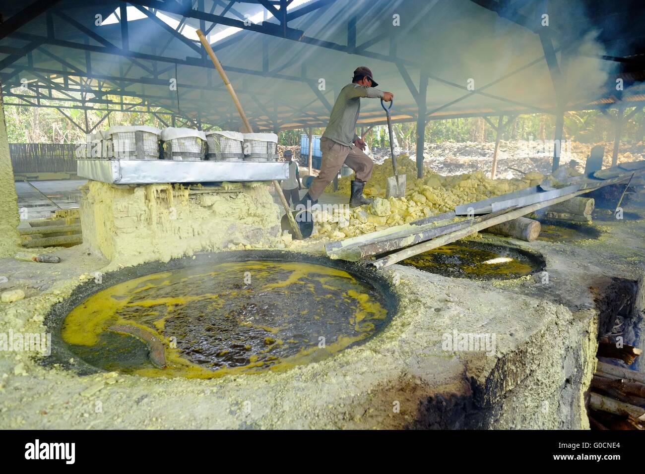 Daily activity inside the traditional sulphur factory in Ijen ...