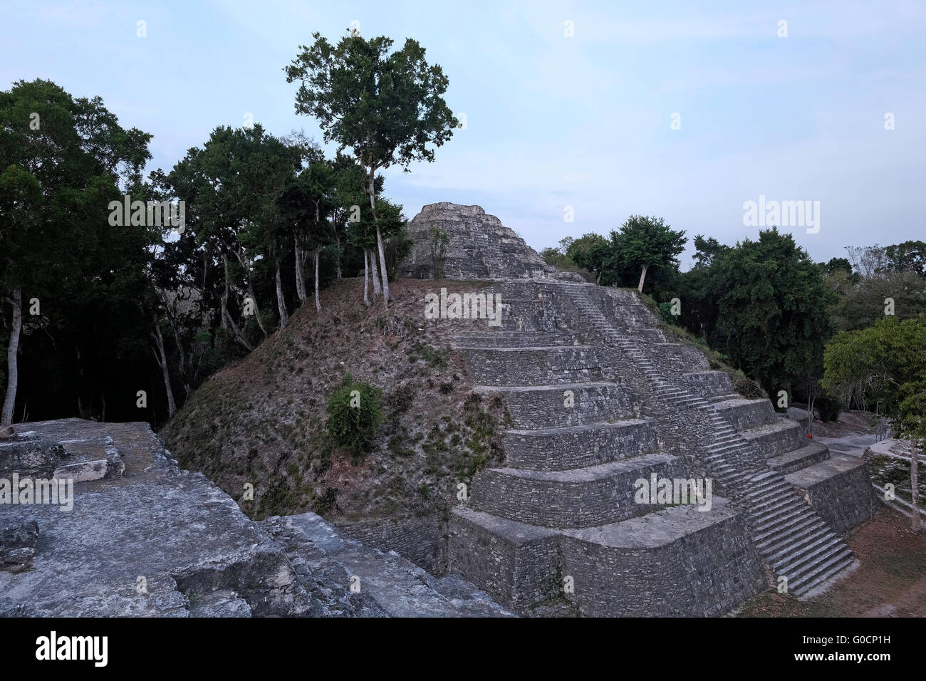 View of an ancient Mayan stepped pyramid in Yaxha a Mesoamerican ...