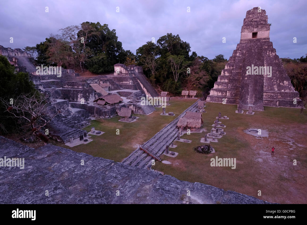 View of ancient Mayan stepped pyramid temple and ruins in the Gran ...
