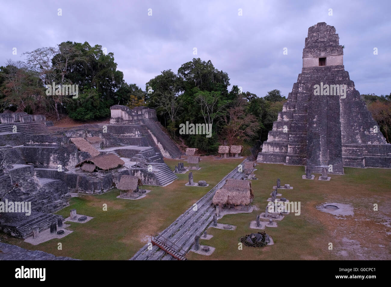 View of ancient Mayan stepped pyramid temple and ruins in the Gran ...