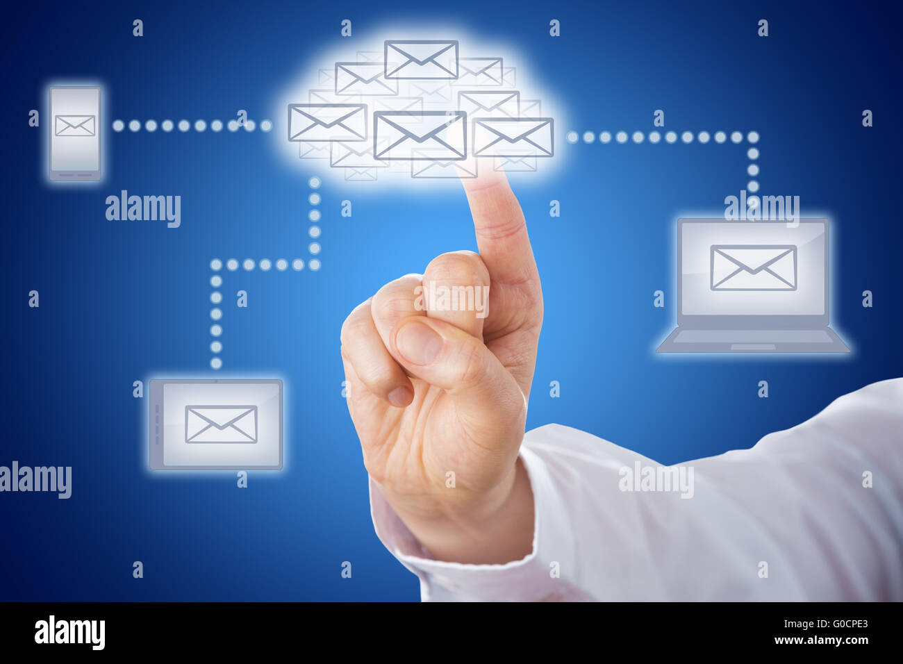 Finger Touching Email Cloud In Messaging Network Stock Photo - Alamy