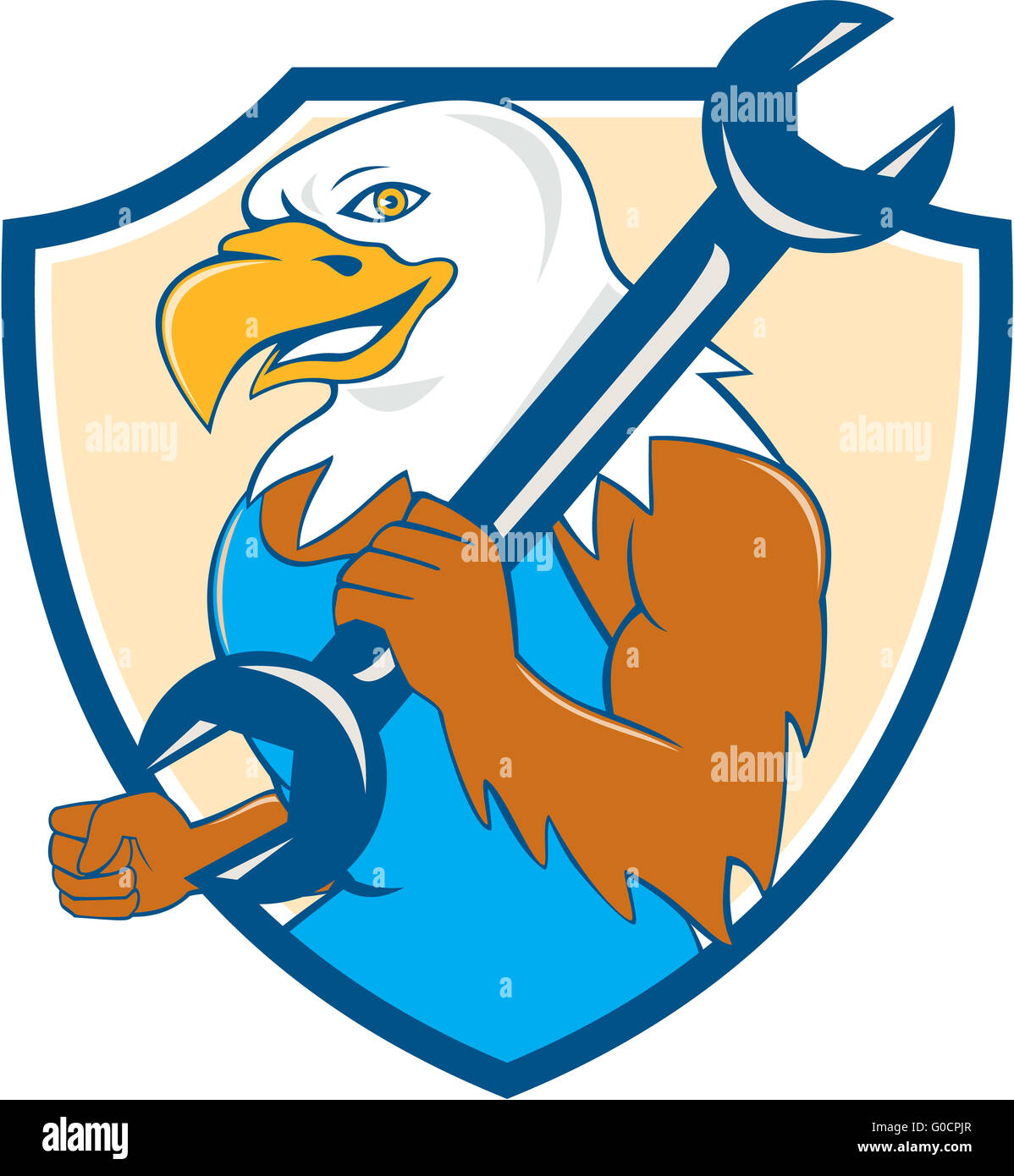 American Bald Eagle Mechanic Wrench Shield Cartoon Stock Photo - Alamy