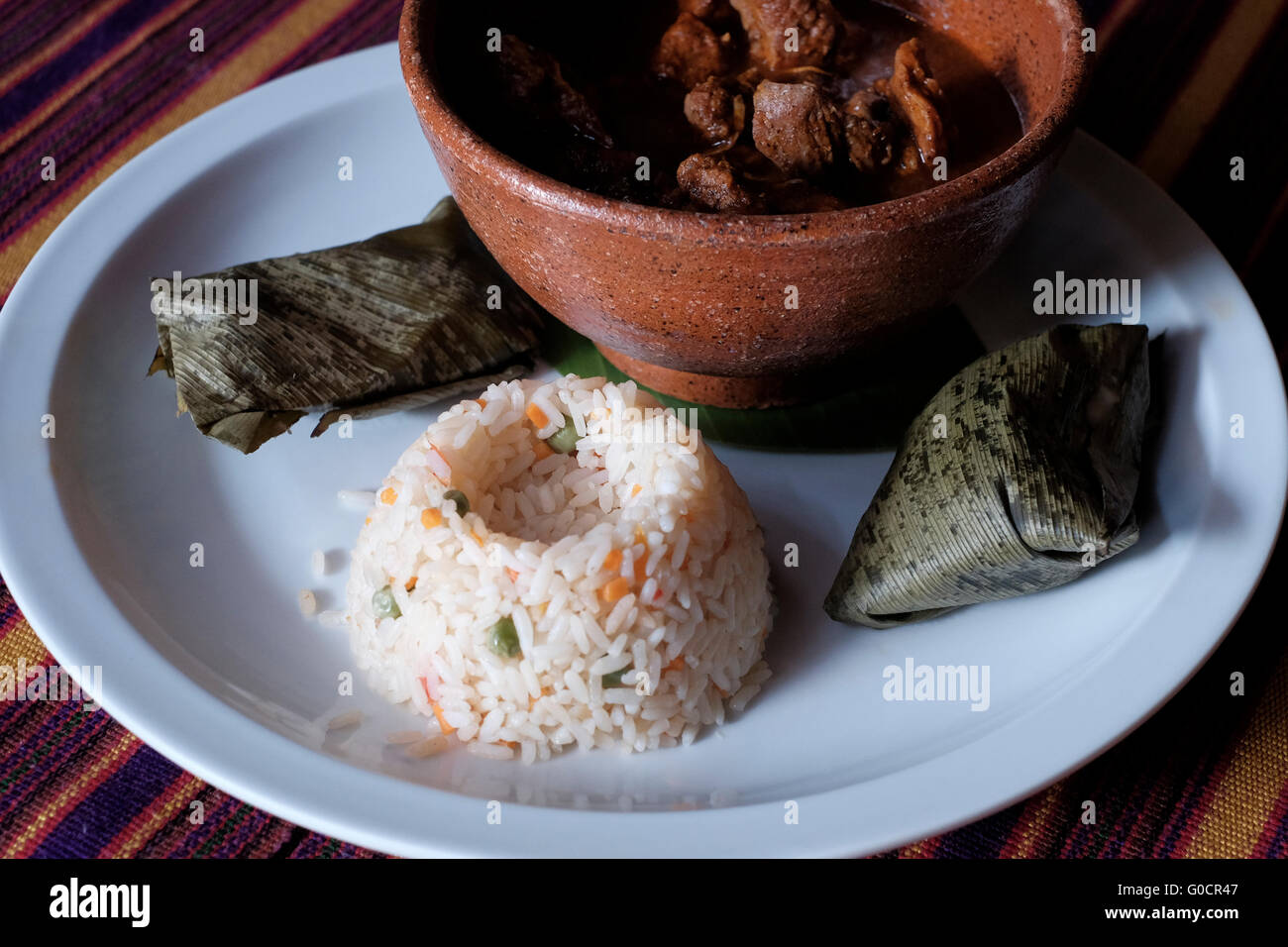 A traditional Guatemalan dish of Pepian made of beef in a thick spicy ...