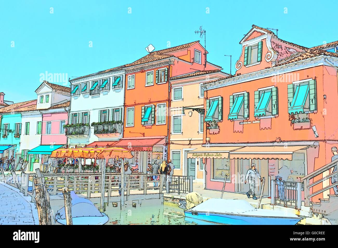 A color sketch of the streets of Burano Italy Stock Photo - Alamy
