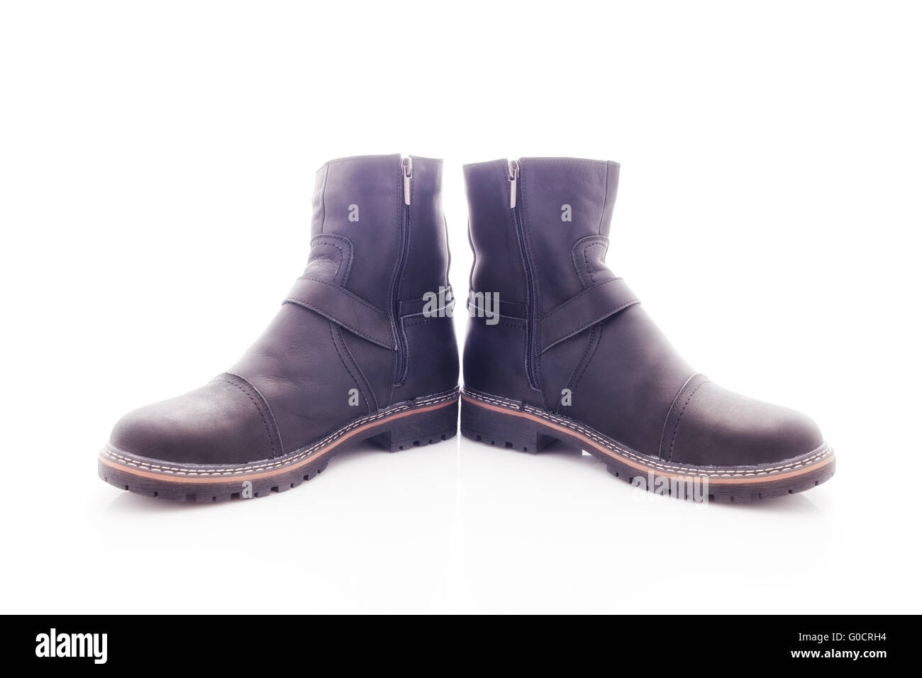 Men's winter boots with zipper and locking buckle Stock Photo - Alamy