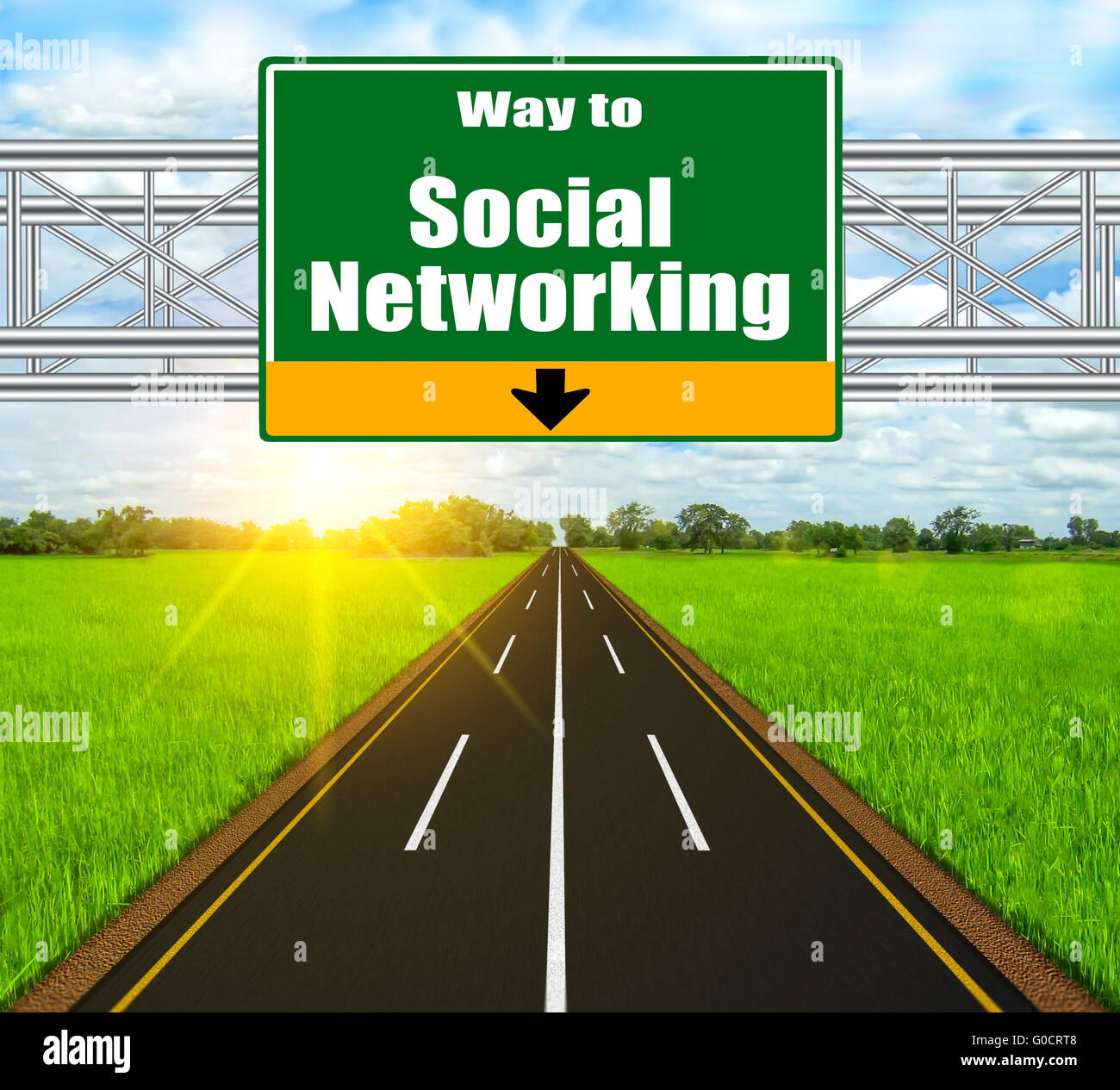 Green Road Sign concept and soft natural landscape Stock Photo - Alamy