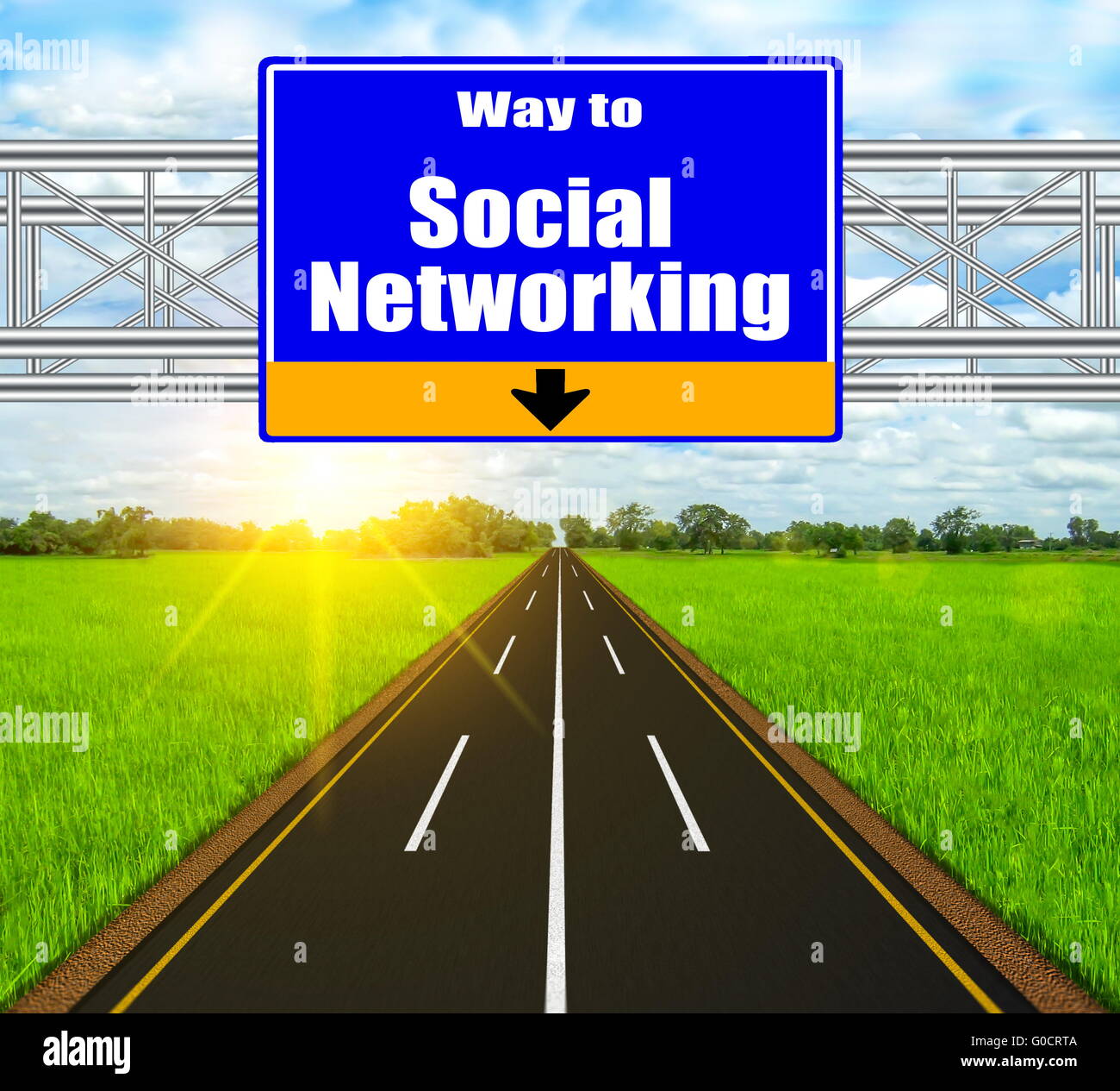 Blue Road Sign concept and soft natural landscape Stock Photo - Alamy