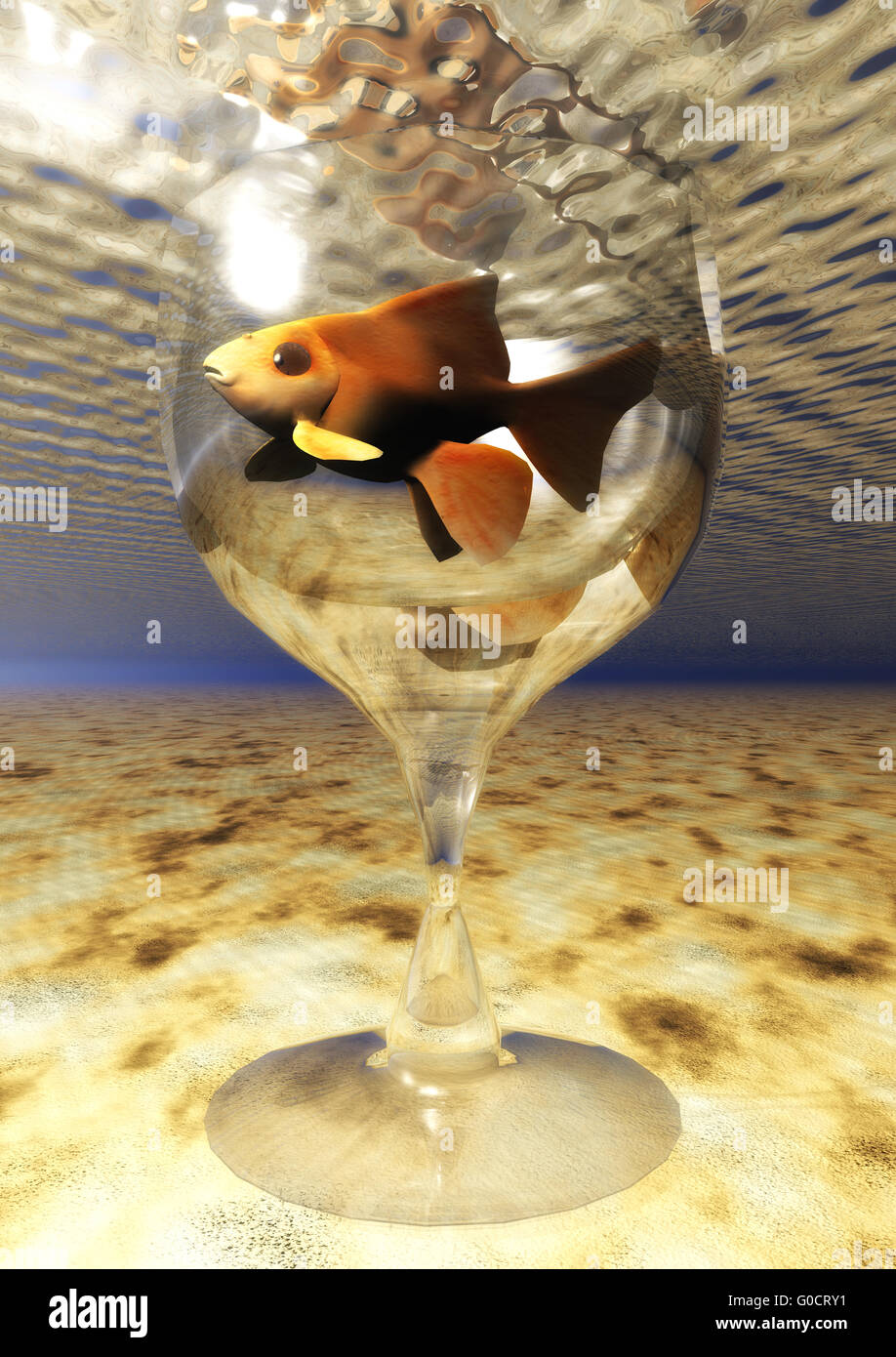 Digital Illustration of a Goldfish Glass Stock Photo - Alamy