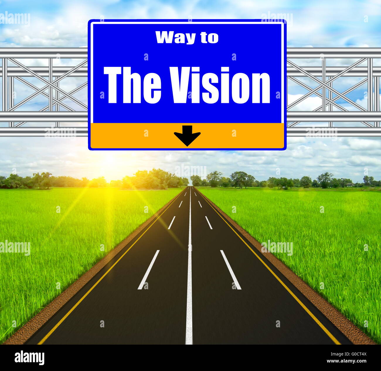 Blue Road Sign concept on soft natural landscape background Stock Photo ...