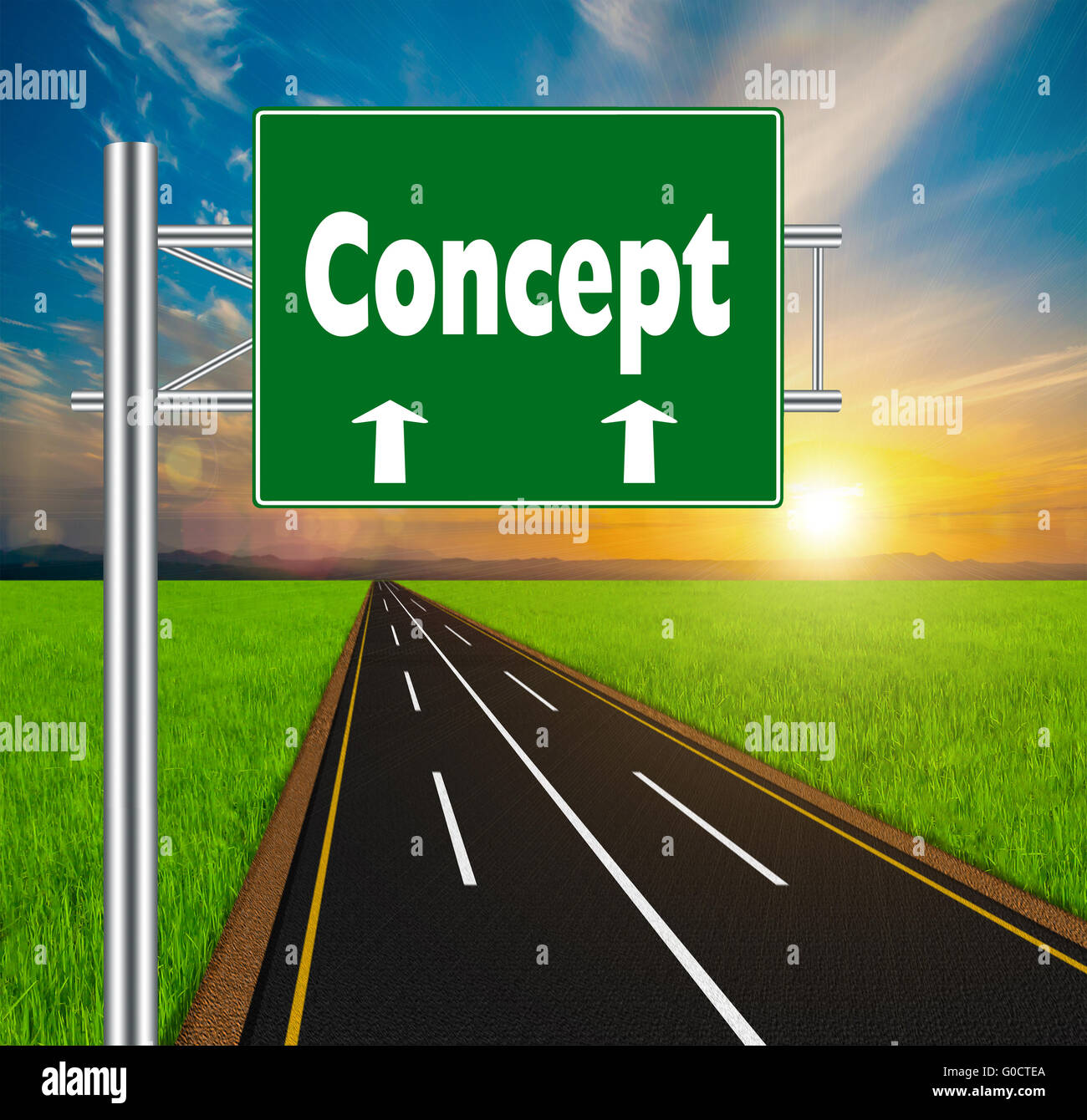 Green Road Sign concept on soft natural landscape Stock Photo - Alamy