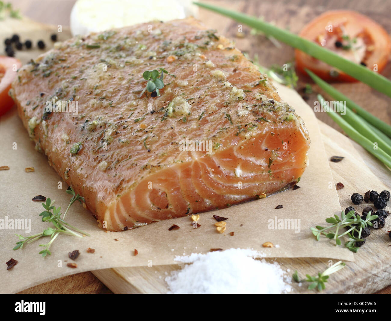 Salted salmon fillet Stock Photo - Alamy