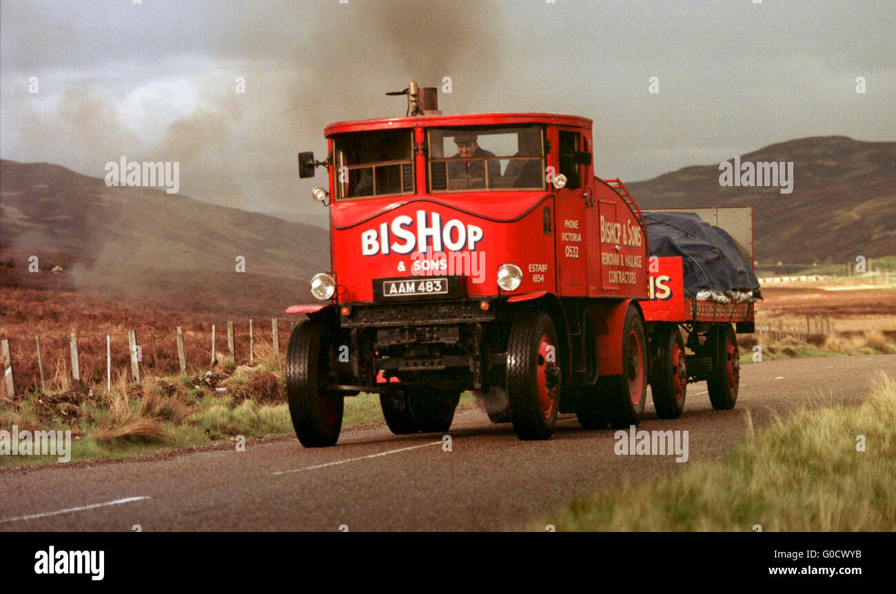 Steam driven lorry touring the highlands of Scotland Stock Photo - Alamy