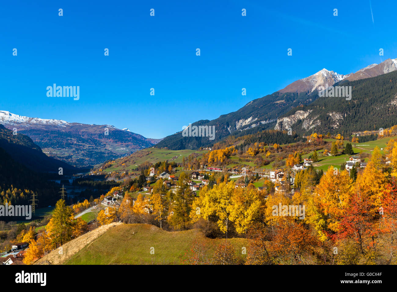 Beautiful view of the village of Filisur and the alps from the ...