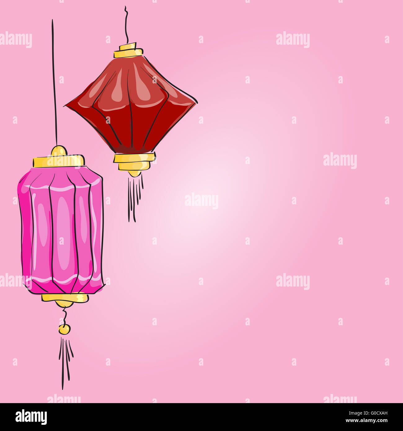 Vector drawing. Two Chinese lantern on a pink background Stock Photo ...