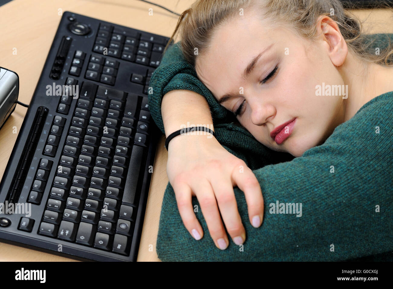 Female student sleeping at her computer Stock Photo - Alamy