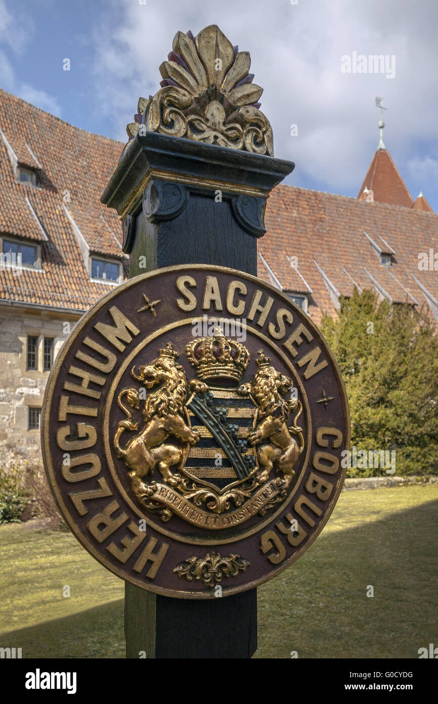 Border sign of the dukedom Sachsen-Coburg Stock Photo - Alamy