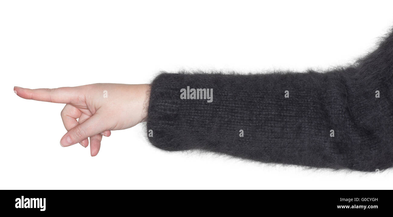 Woman pointing with index finger Stock Photo - Alamy