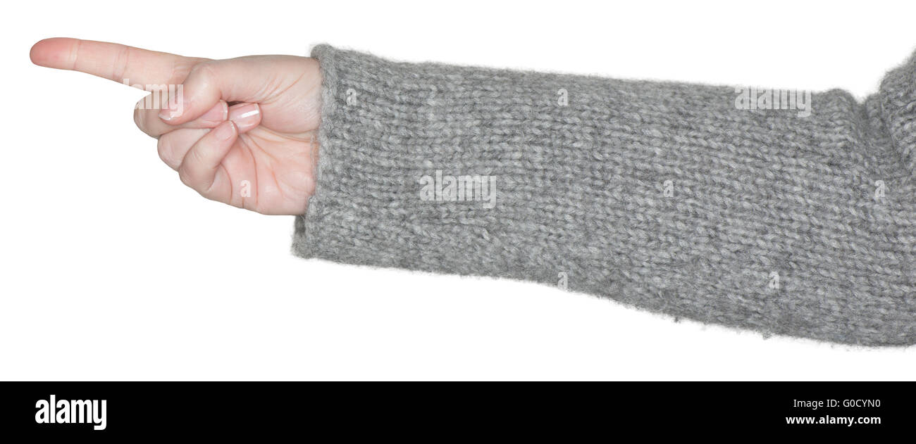 Woman pointing with index finger Stock Photo - Alamy