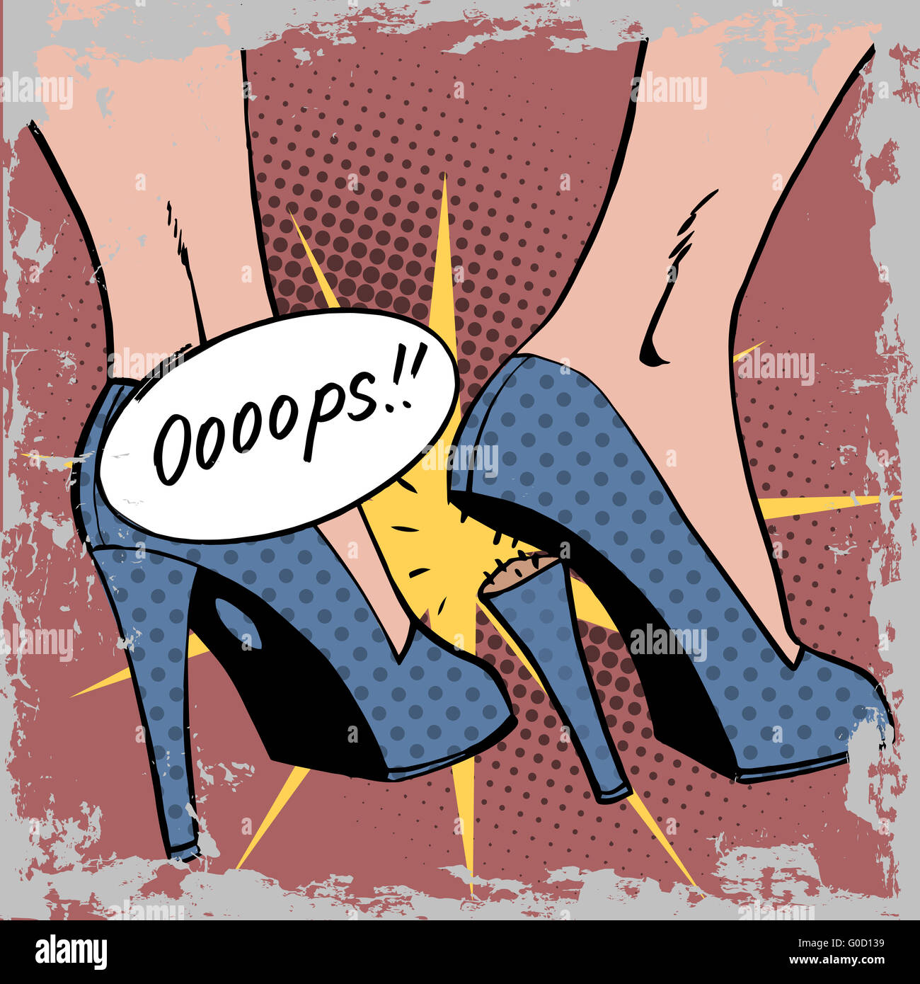 oops broke heel woman nasty surprise pop art comics retro style Stock Photo - Alamy