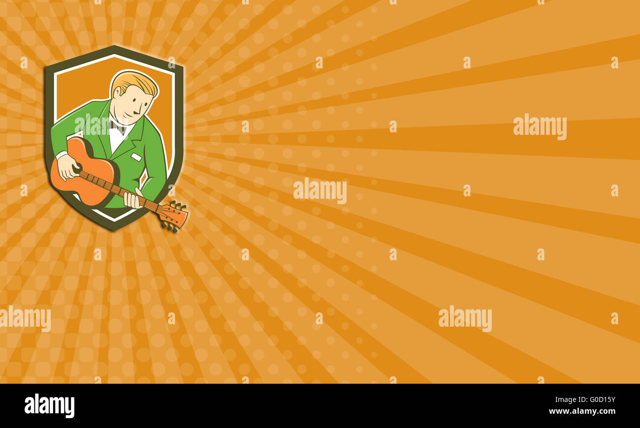 Business card Musician Guitarist Playing Guitar Shield Cartoon Stock ...