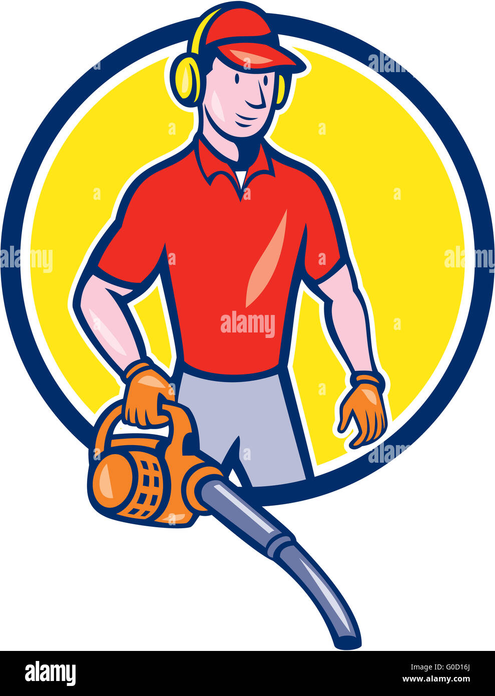 Gardener Landscaper Leaf Blower Circle Cartoon Stock Photo - Alamy