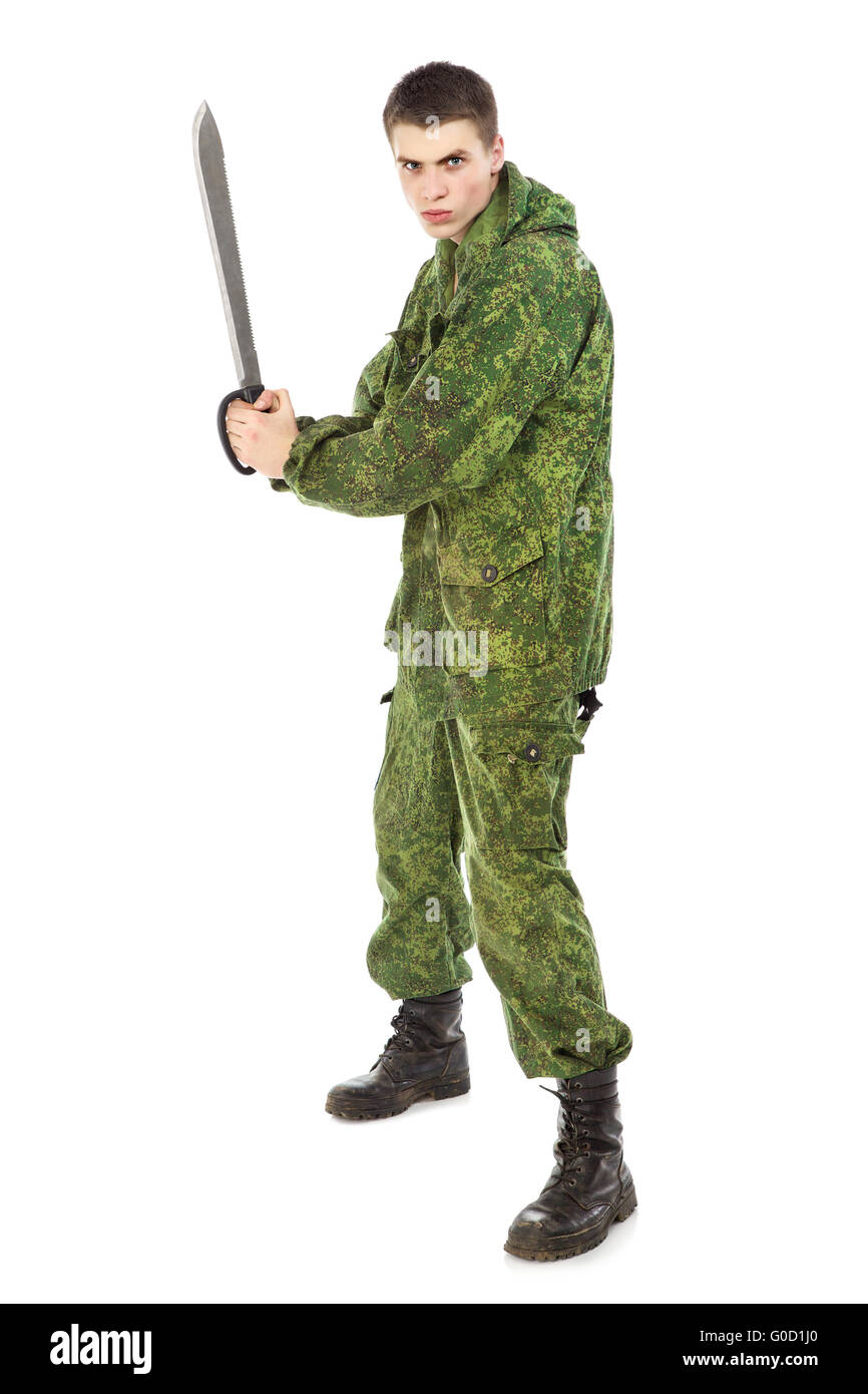 Military Man With Knife Stock Photo - Alamy