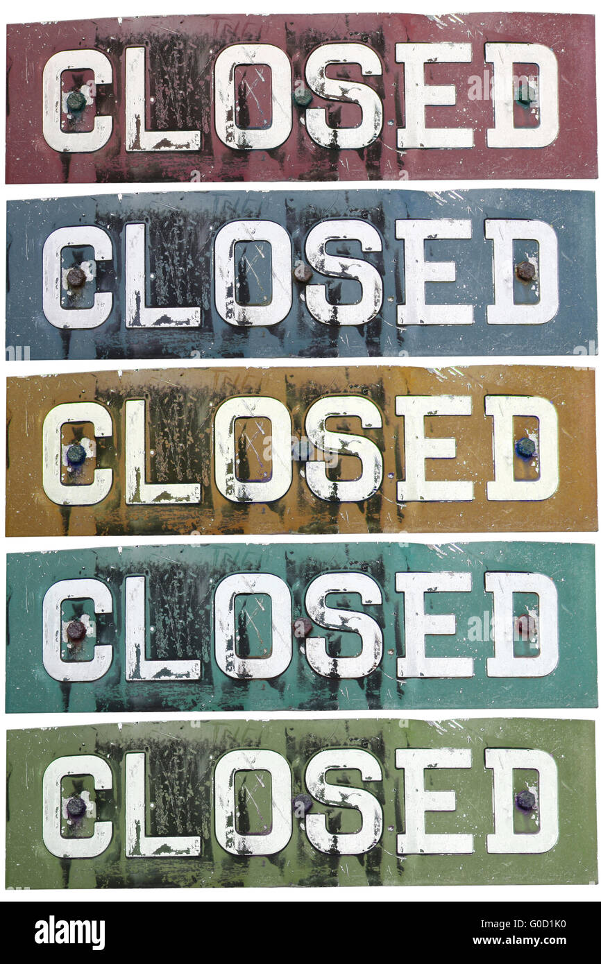 Retro metal closed signs in different colours Stock Photo - Alamy