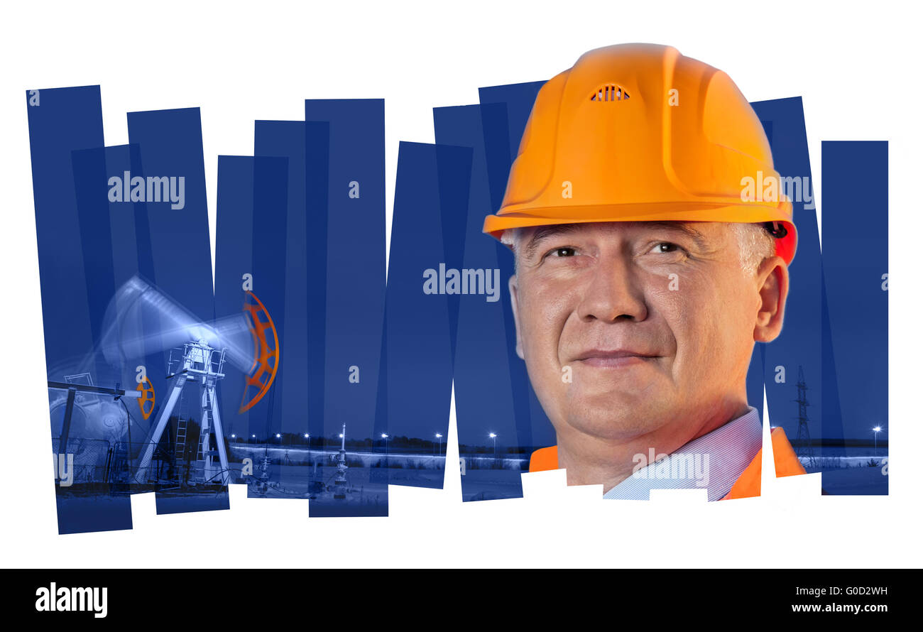 Engineer in an oil field. Collage composition Stock Photo - Alamy