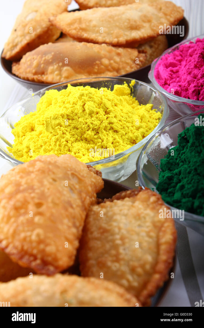 yellow color in focus and rest color blur, gujia snacks Stock Photo - Alamy