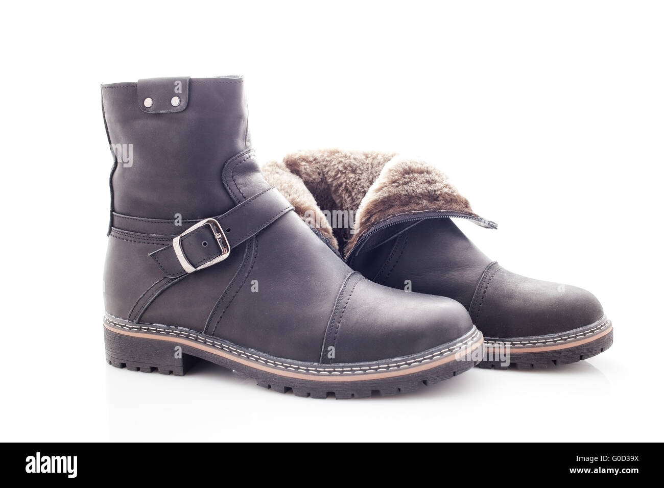 Men's winter boots with zipper and locking buckle Stock Photo - Alamy