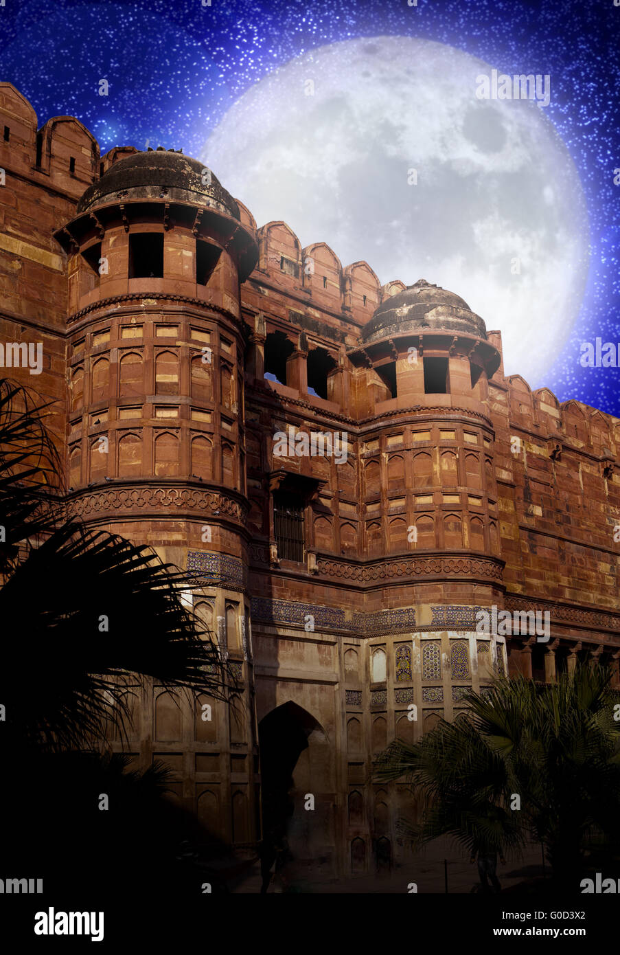 full Moon over walls of the Red fort. India Stock Photo - Alamy