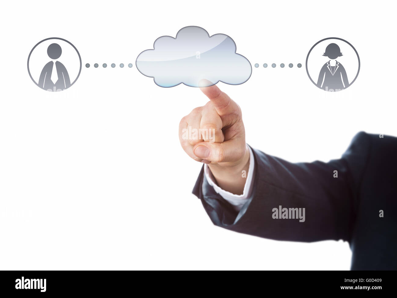 Connecting With Two Office Workers Via The Cloud Stock Photo - Alamy