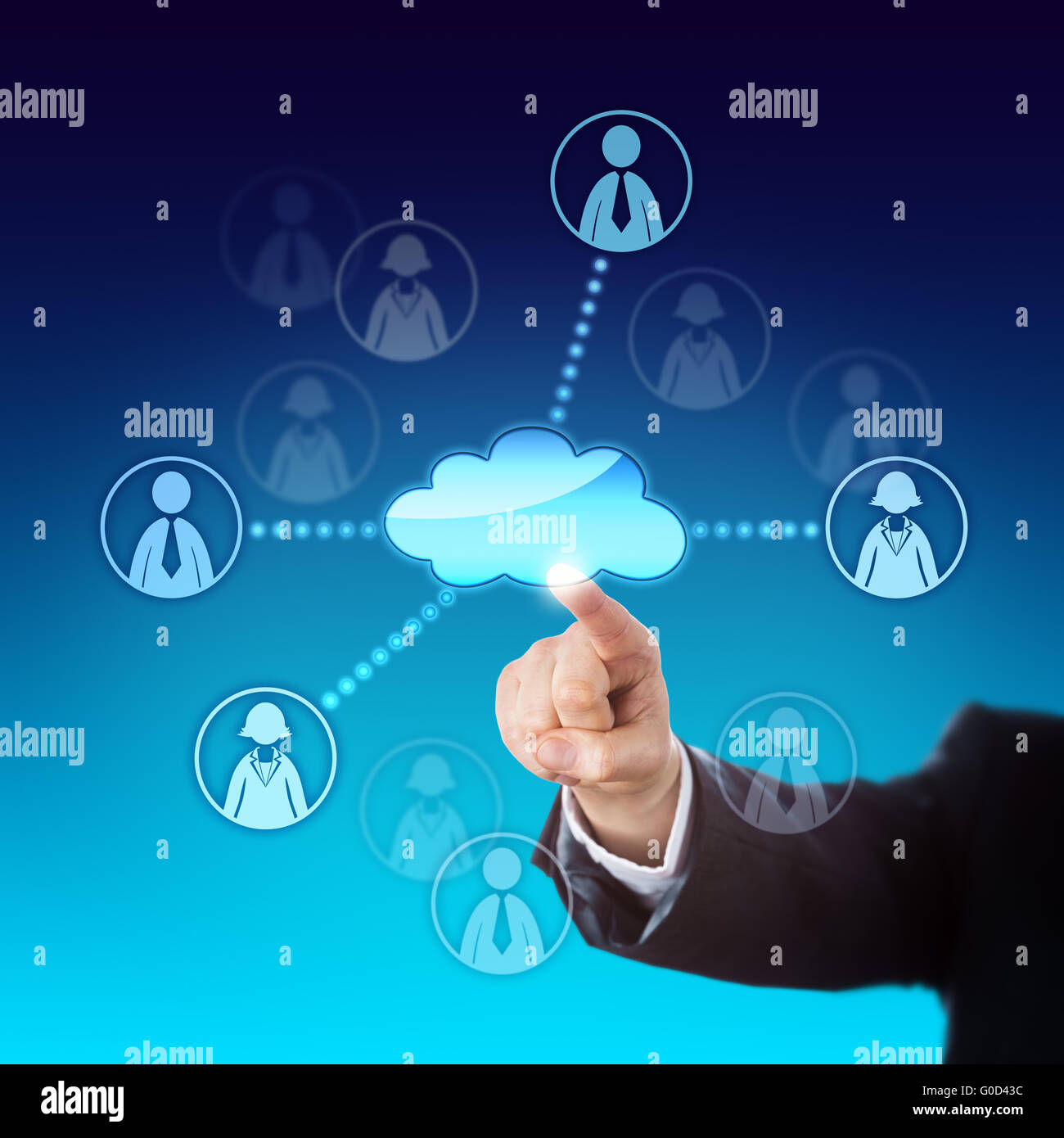 Contacting Office Workers Via The Cloud Stock Photo - Alamy