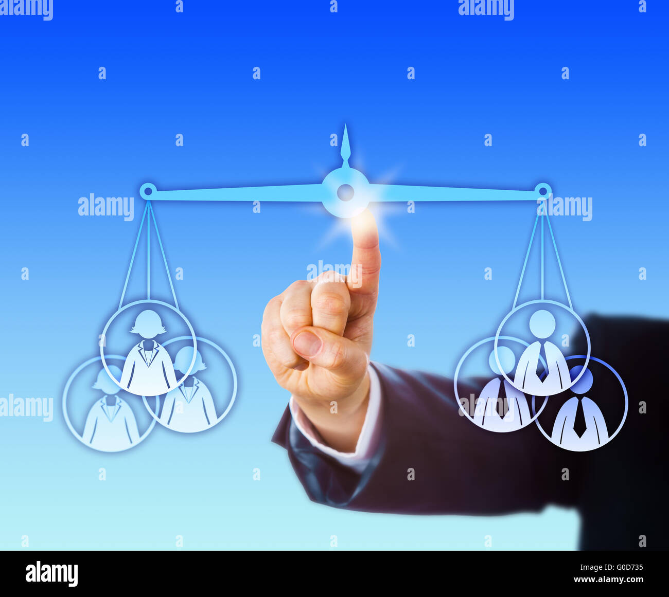 Balancing Three Female Versus Three Male Workers Stock Photo - Alamy